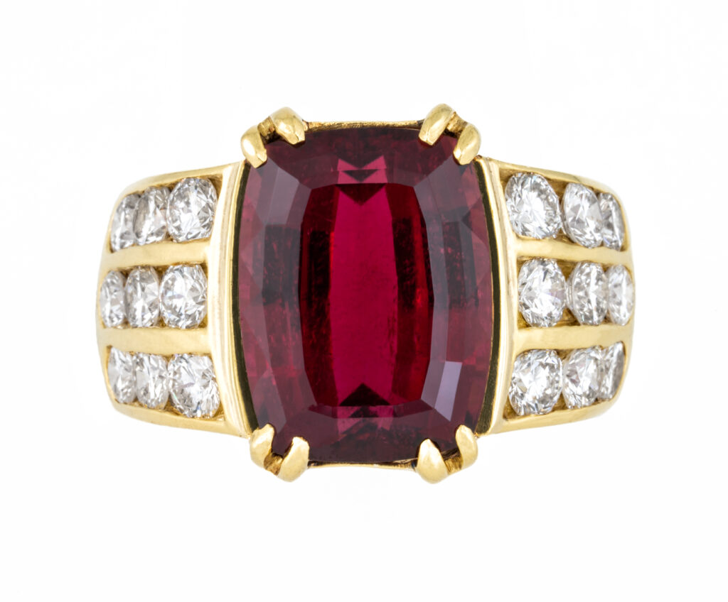 18K Yellow Gold Rubellite Tourmaline Diamond Ring
